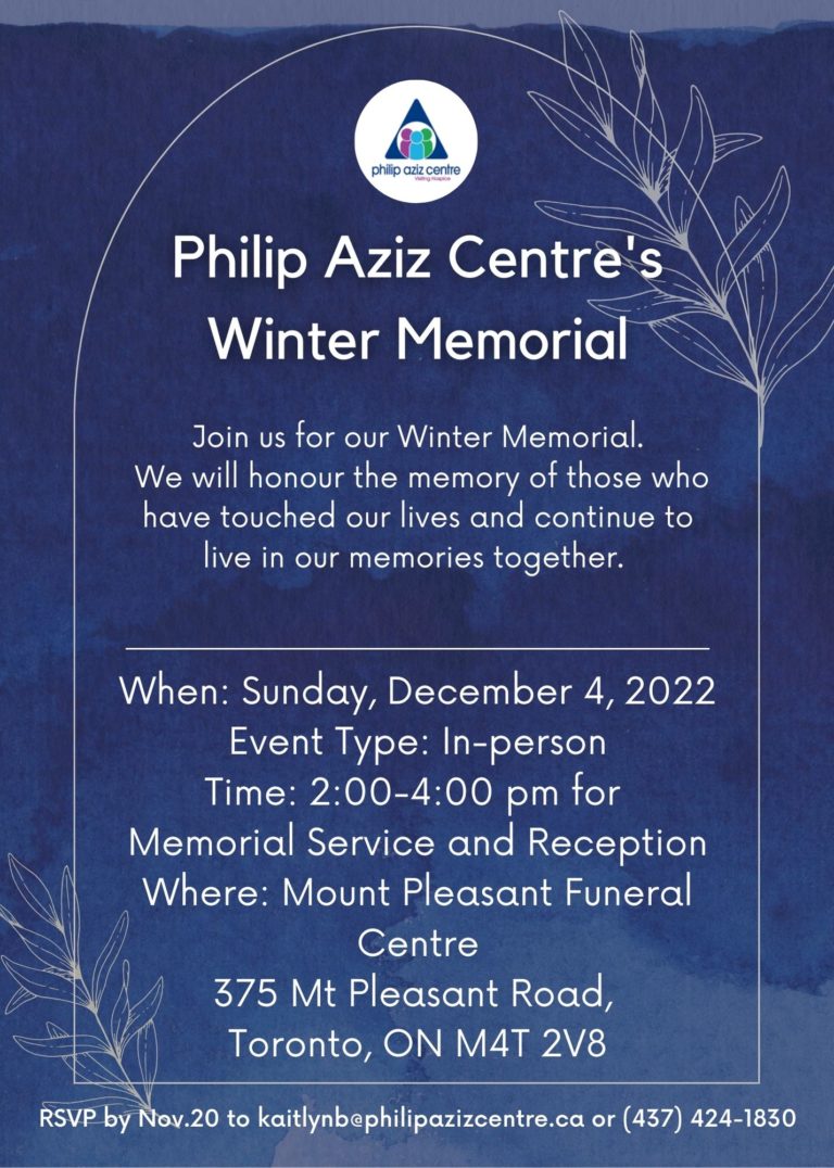 2022 Philip Aziz Centre’s Winter Memorial - Philip Aziz Centre & Emily ...